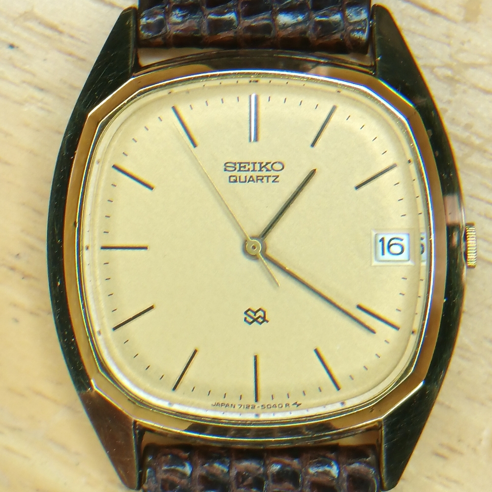 Seiko Men's Gold Tone Case & Dial Brown Leather Band … - Gem